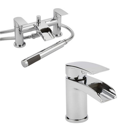 HomeStyleStore Chrome Waterfall Mono Bathroom Basin Mixer Tap and Bath ...