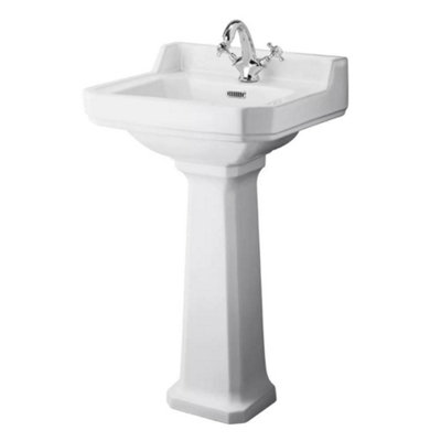 HomeStyleStore Comfort Height White Ceramic Bathroom Basin Sink with ...