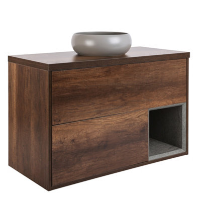 HomeStyleStore Dark Oak 1000mm LED Lit Wall Hung Bathroom Vanity Unit ...