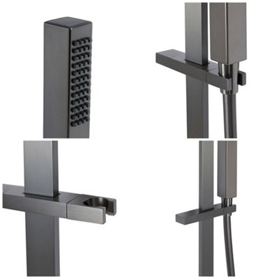 HomeStyleStore Gunmetal Grey Square Hand Shower and Riser Rail Kit