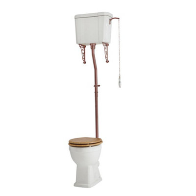 HomeStyleStore High Level Cistern Toilet and Brushed Copper Flush Kit ...
