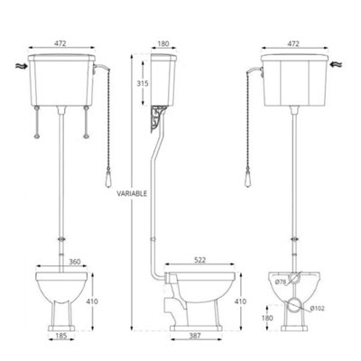 HomeStyleStore High Level Cistern Toilet and Brushed Copper Flush Kit ...