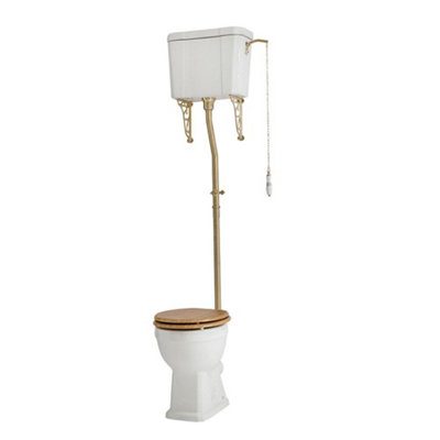 HomeStyleStore High Level Cistern Toilet with Brushed Brass Flush Kit ...