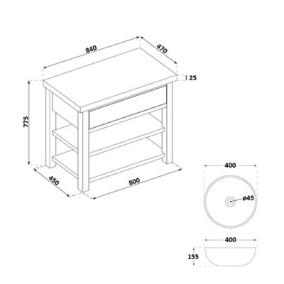 HomeStyleStore Light Grey and Oak 840mm Bathroom Cloakroom Vanity Unit ...