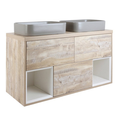 HomeStyleStore Light Oak 1200mm Wall Hung Bathroom Vanity Unit ...
