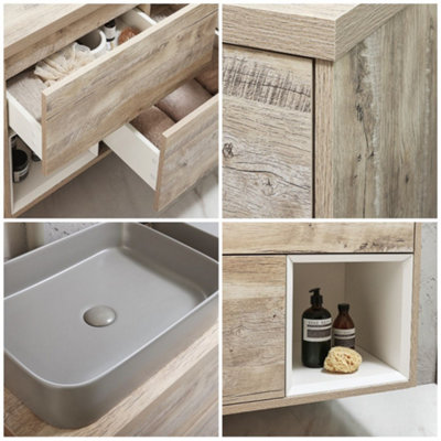 HomeStyleStore Light Oak 1200mm Wall Hung Bathroom Vanity Unit ...