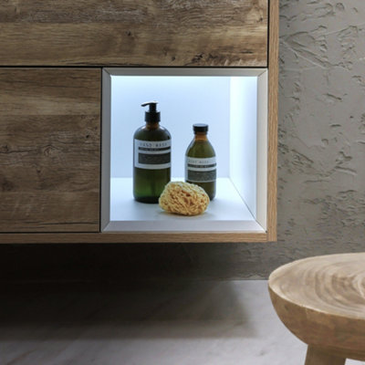 HomeStyleStore Light Oak 594mm LED Lit Wall Hung Bathroom Vanity Unit ...
