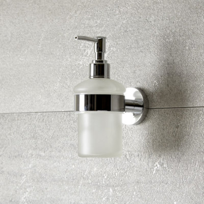 HomeStyleStore Round Wall Mounted Bathroom Glass Soap Dispenser with ...