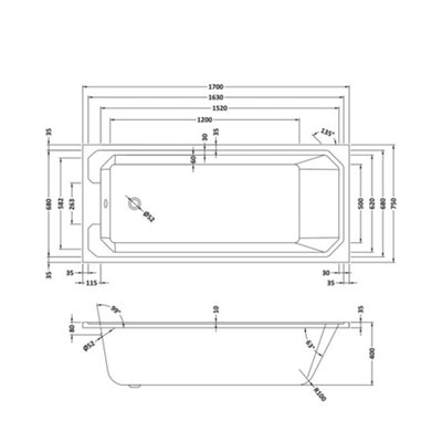 HomeStyleStore White 1700 x 750mm Bathroom Single Ended Shower Bath ...