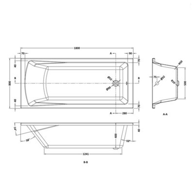 HomeStyleStore White 1800 x 800mm Bathroom Single Ended Square Bath ...