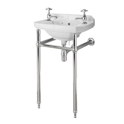 HomeStyleStore White 2 Tap Hole Bathroom Basin Sink and Chrome ...