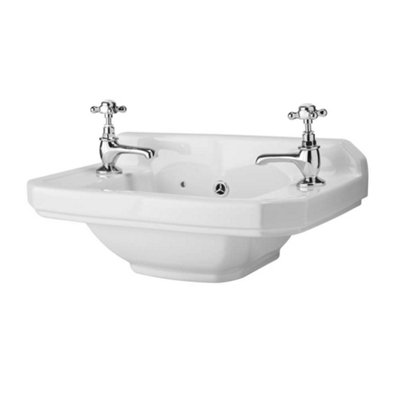 HomeStyleStore White 2 Tap Hole Bathroom Basin Sink and Chrome ...