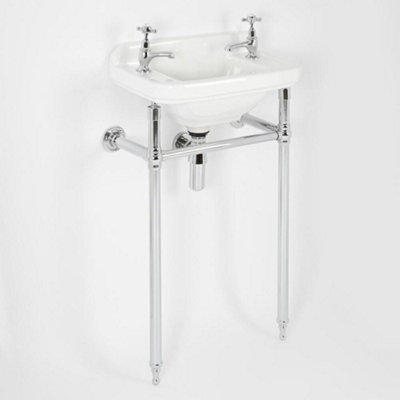 HomeStyleStore White 2 Tap Hole Bathroom Basin Sink with Chrome ...