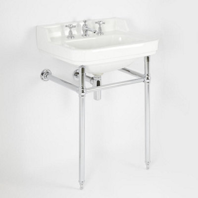 HomeStyleStore White 3 Tap Hole Bathroom Basin Sink and Chrome ...