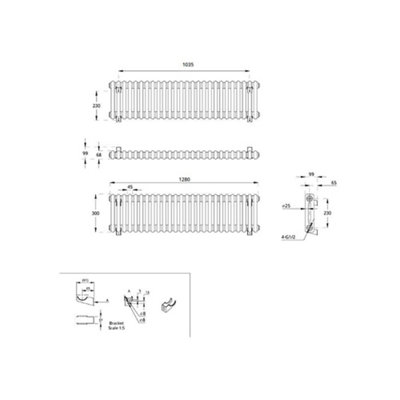 HomeStyleStore White 300mm x 1190mm Cast Iron Style Horizontal Double ...