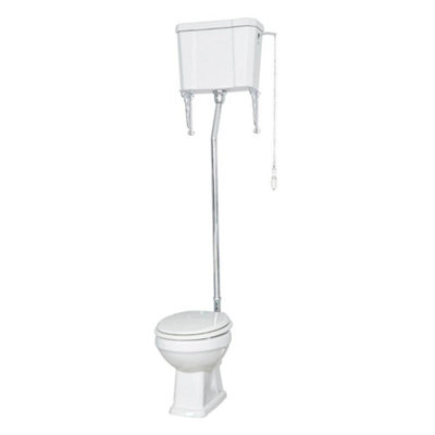 HomeStyleStore White Ceramic Toilet Pan WC with High Level Cistern and ...
