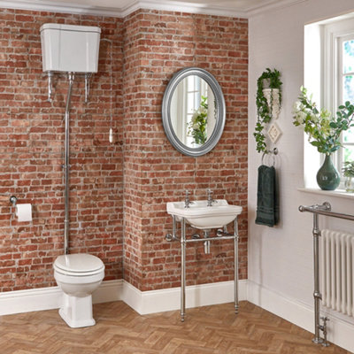 HomeStyleStore White Ceramic Toilet Pan WC with High Level Cistern and ...