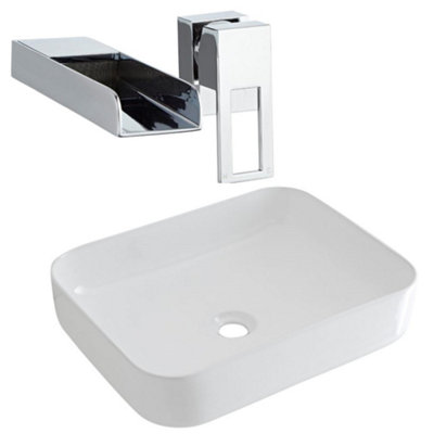 HomeStyleStore White Rectangular Countertop Bathroom Basin Sink with ...
