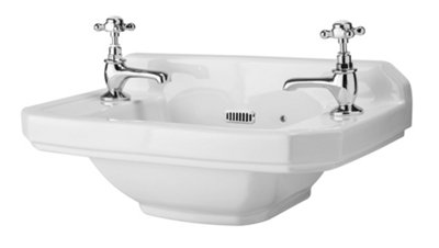 HomeStyleStore White Wall Hung 2 Tap Hole Square Bathroom Basin Sink ...