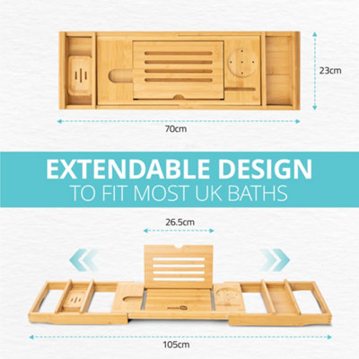 Homiu Bamboo Bathtub Caddy Tray Expandable Bath Caddy Organizer w/ Book ...