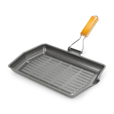 HOMIU GRIDDLE PAN WITH FOLDING HANDLE, LARGE NON STICK CARBON STEEL ...