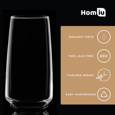 Homiu Highball Drinking Tumbler Glasses Set of 6 480ML Florence Collection BPA Free Dishwasher Safe