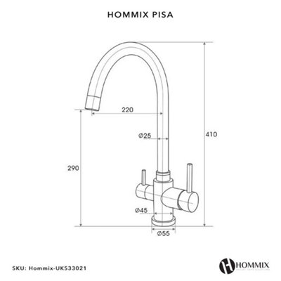 Hommix Pisa Brushed 304 Stainless Steel 3-Way Tap & Advanced Single Filter Under-sink Drinking ...