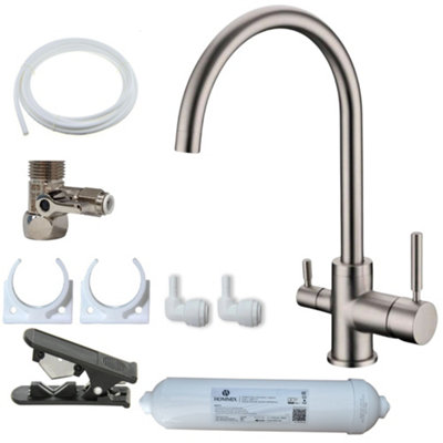 Hommix Verona Brushed Nickel 3-Way Tap & Advanced Single Filter Under ...