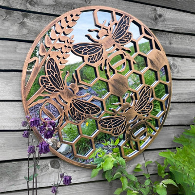 Honey Bees Round Tree of Life Style Outdoor Garden Copper Wall Mirror ...