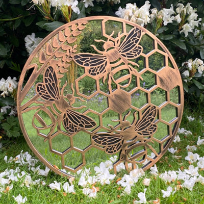 Honey Bees Round Tree of Life Style Outdoor Garden Copper Wall Mirror ...