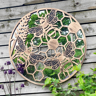 Honey Bees Round Tree of Life Style Outdoor Garden Copper Wall Mirror ...