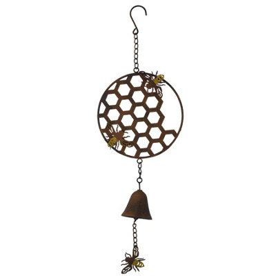 Honeycomb Wind Chime Bee Bell Hanging Garden Yard Hex Decor Metal Wasp ...
