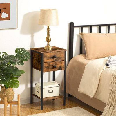 HOOBRO Tall Bedside Table, Slim Side Table with 2 Drawers, Industrial ...