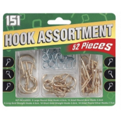 Hook Assortment - 52 Pieces, Screw in Hooks