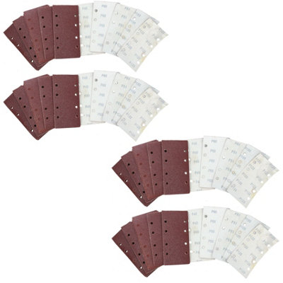 Hook + Loop 1/3 Sheet Sanding Sander Sandpaper Pads Mixed Grit 200 Pack ...