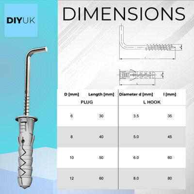 Hooks For Hanging L Shape with Plug M10x50mm ( Pack of: 100 ) Square ...