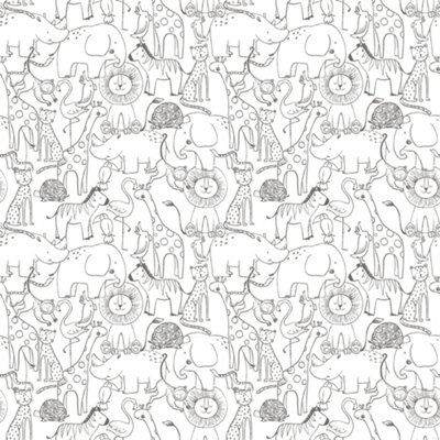 Hoopla Walls Animal Doodle Chalkboard 10m Wallpaper