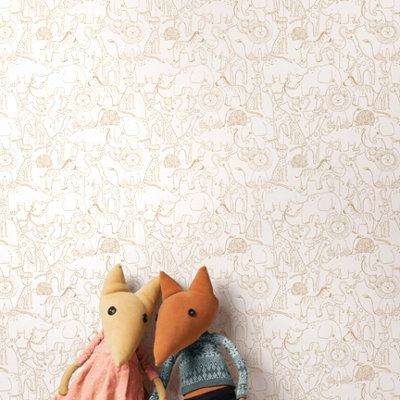 Hoopla Walls Animal Doodle Parchment 10m Wallpaper