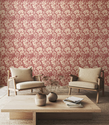 Hoopla Walls Chrysanthemum Ruby Red Smooth Matt Wallpaper