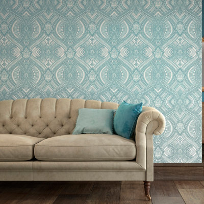 Hoopla Walls Duck Egg Blue Smooth Matt Wallpaper | DIY at B&Q