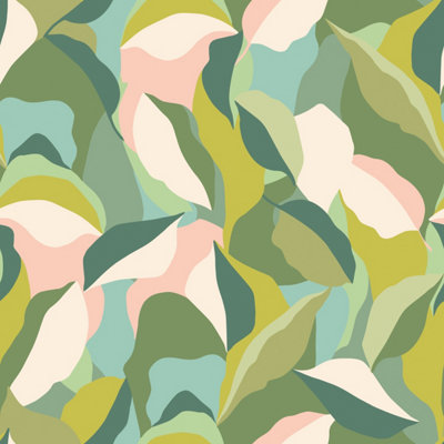 Hoopla Walls Leafy Patchwork Forest Green Smooth Matt Wallpaper | DIY ...