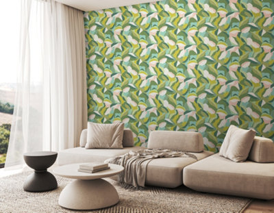Hoopla Walls Leafy Patchwork Forest Green Smooth Matt Wallpaper