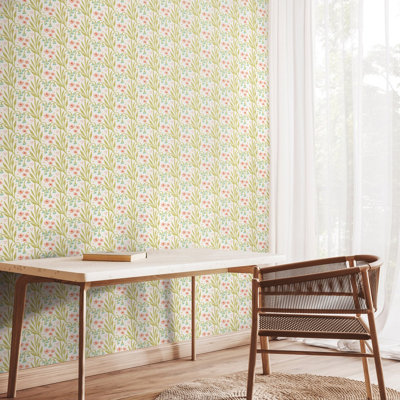 Hoopla Walls Meadow Stripe Peach & Duck Egg Smooth Matt Wallpaper