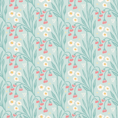 Hoopla Walls Meadow Stripe Seafoam & Coral Smooth Matt Wallpaper
