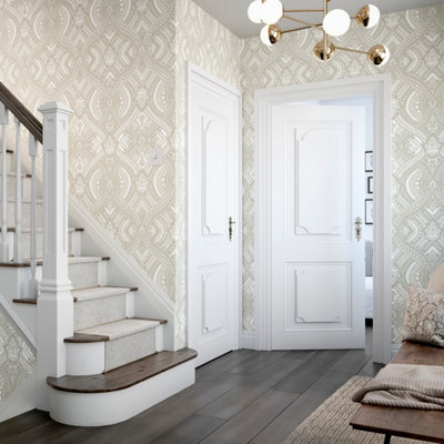 Hoopla Walls Natural Ogee Smooth Matt Wallpaper | DIY at B&Q