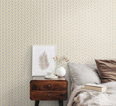 Hoopla Walls Retro Flower Stone & Dove Smooth Matt Wallpaper