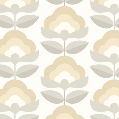 Hoopla Walls Retro Flower Stone & Dove Smooth Matt Wallpaper