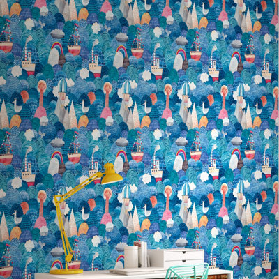Hoopla Walls Ships Ahoy Ocean Mix 10m Wallpaper