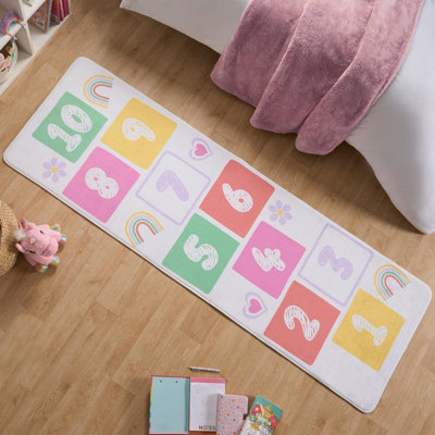 Hopscotch Rug Runner Non Slip Play Area Mat Modern Fun Game Bedroom ...