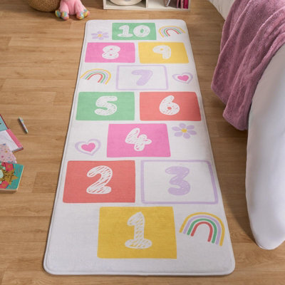 Hopscotch Rug Runner Non Slip Play Area Mat Modern Fun Game Bedroom ...